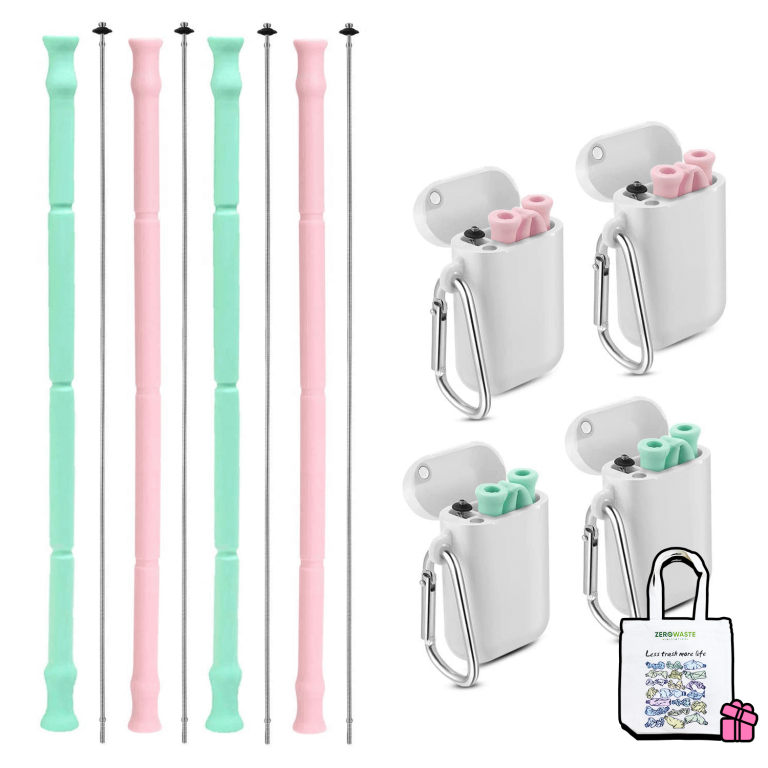 Zero Waste Straws Silicone Reusable Folding Reusable 2 In 1