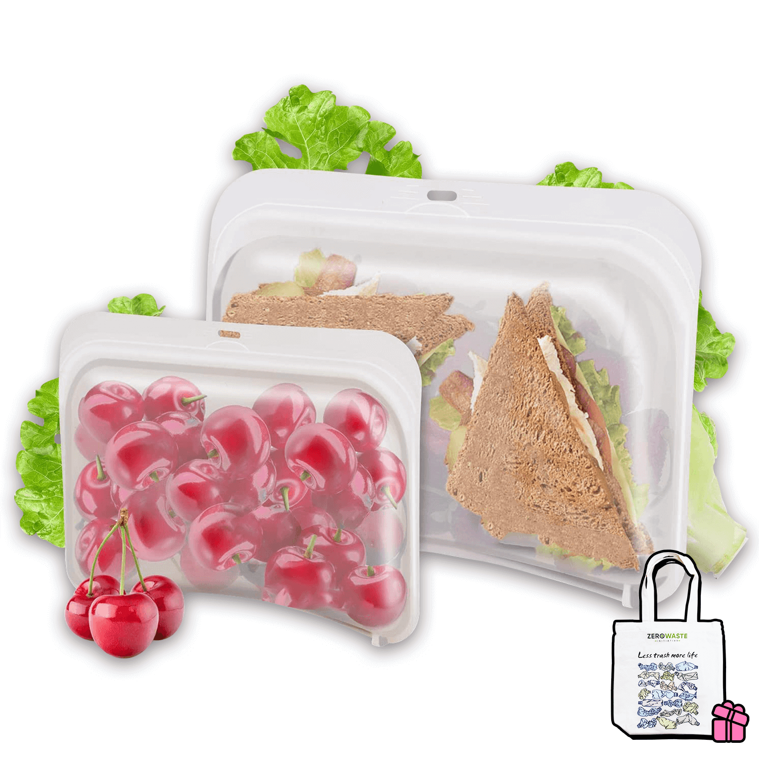 Set 3 Reusable Silicone Zero Waste Bags With Smart Stands